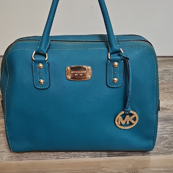 Michael Kors | Bags | Michael Kors Teal Satchel With Gold Hardware ...